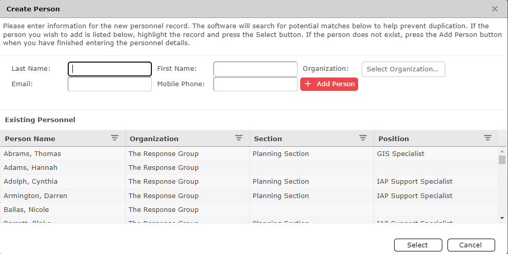 Common - Create New Personnel Drop-Down