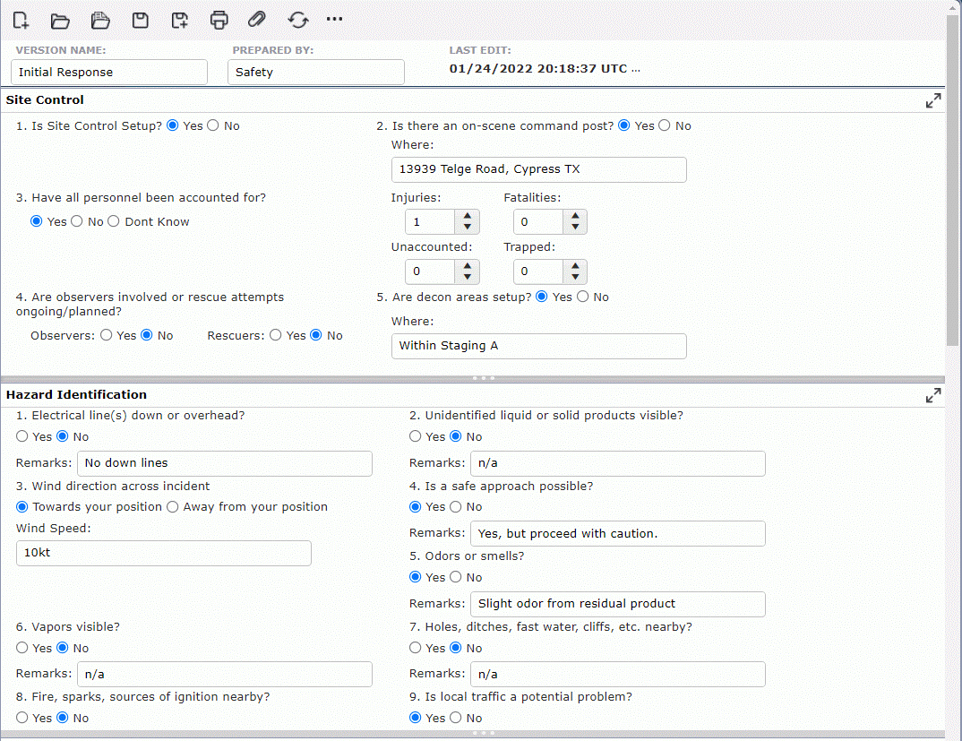 ICS 201-5 - Site Safety and Control Analysis