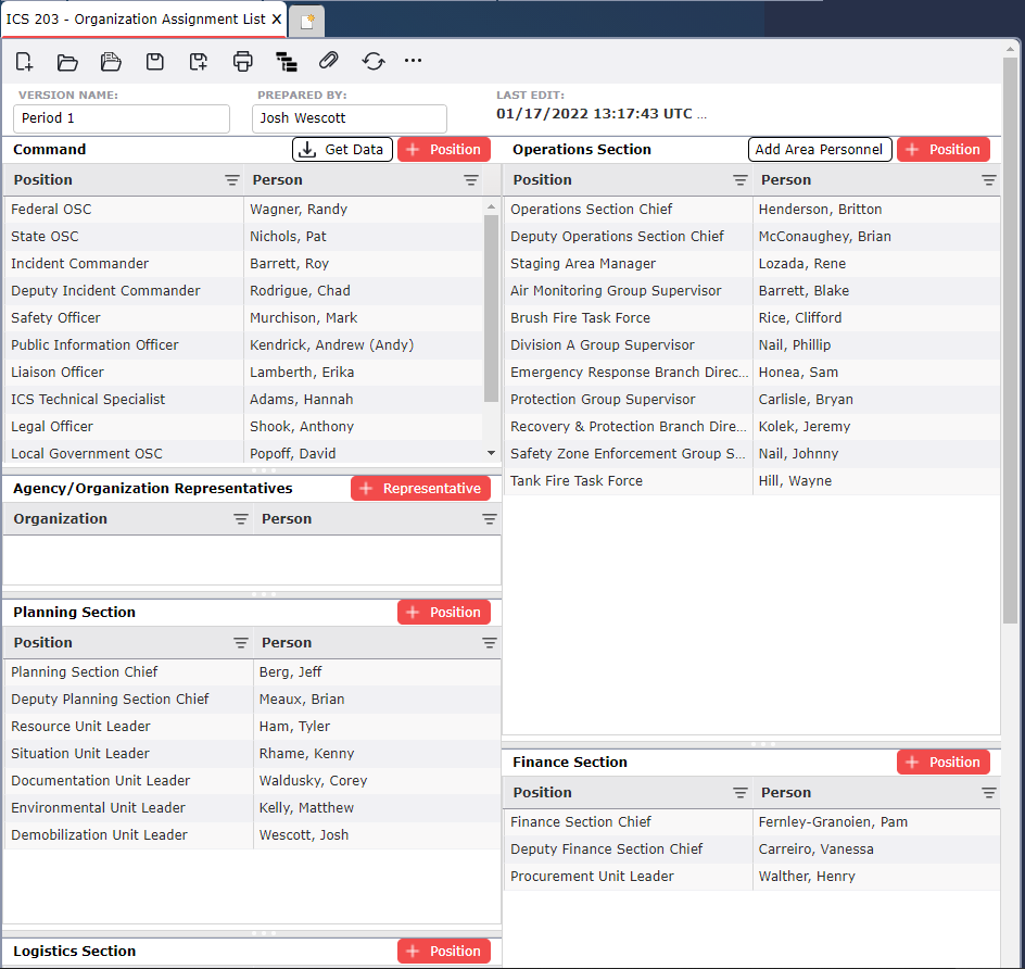ICS 203 - Organization Assignment List