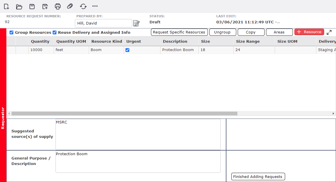 ICS 213RR - Resource Request