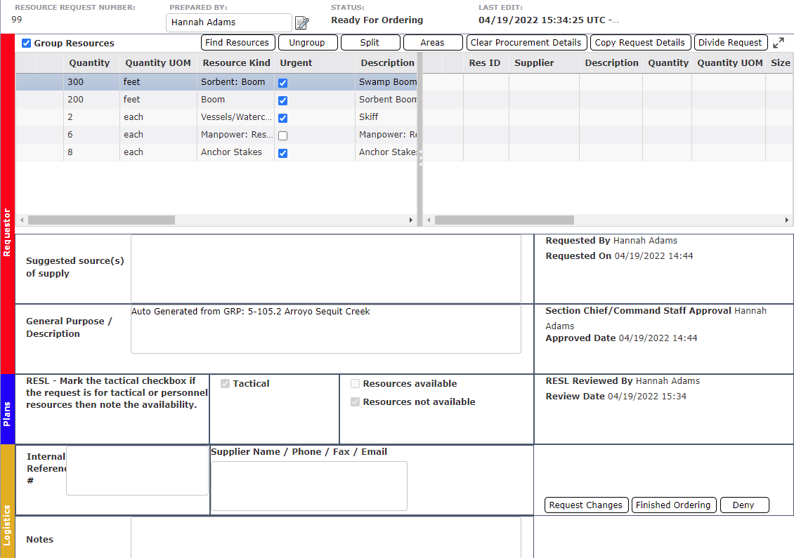 ICS 213RR - Resource Request