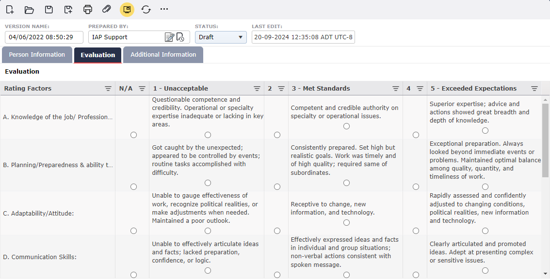 ICS 225 - Personnel Performance Rating