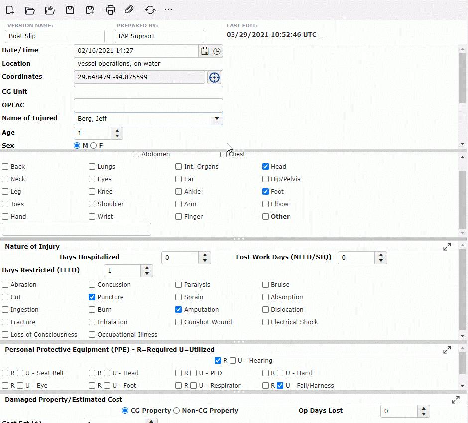 ICS 237 CG Incident Mishap